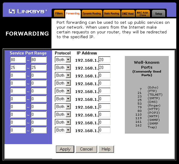 This guide will show you how to forward ports on the Linksys Cable/DSL Router